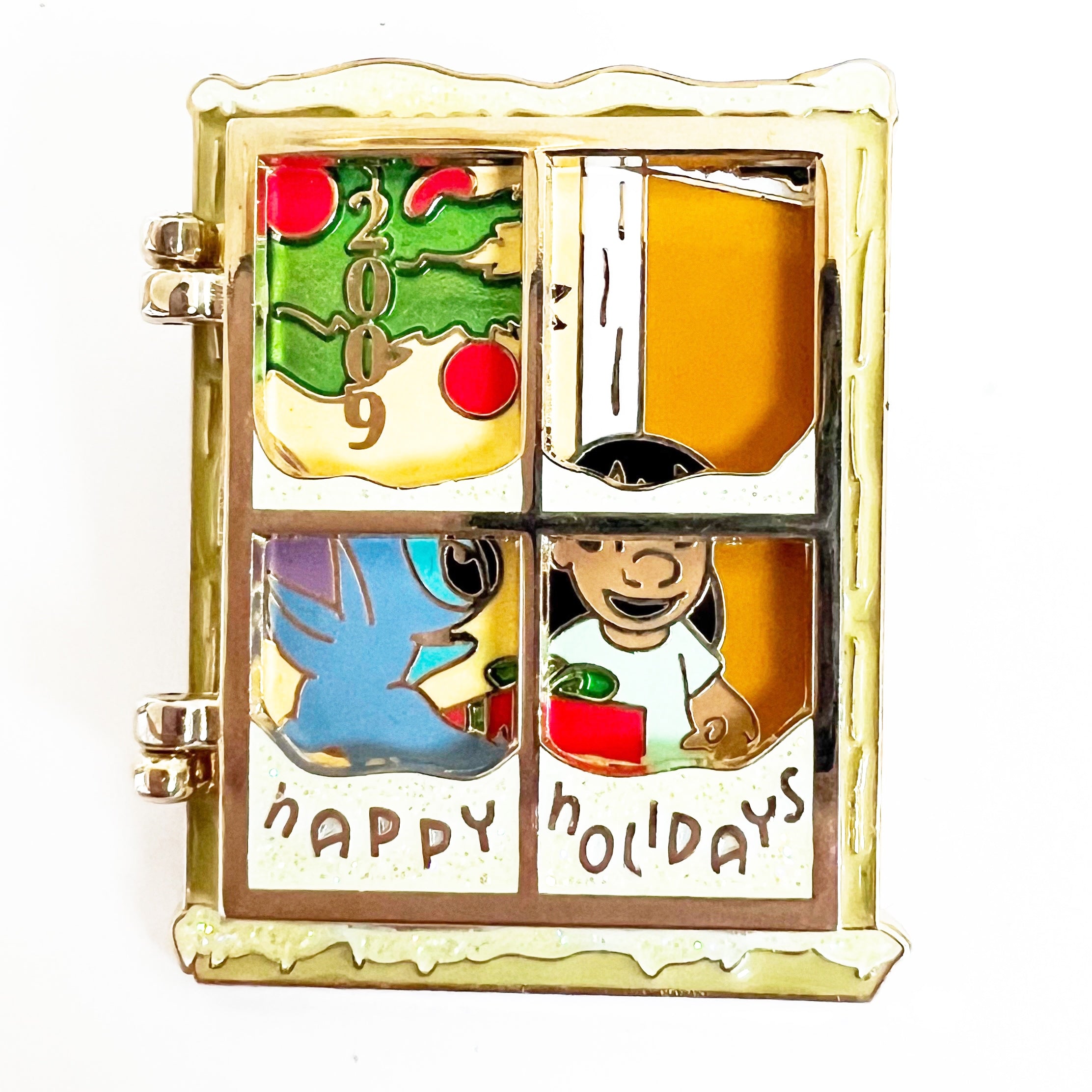 Disney Lilo & Stitch Happy Holidays 2009 Frosted Windows Hinge LE 2000 ...